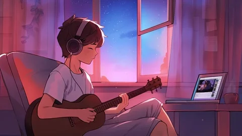 Lofi animation. Seamless loop. Guy playi... | Stock Video | Pond5