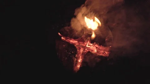 Log campfire top view burning at night i... | Stock Video | Pond5
