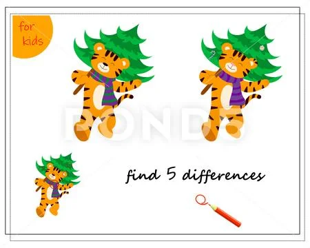 A logical game for children. Find the differences. A tiger carries a ...