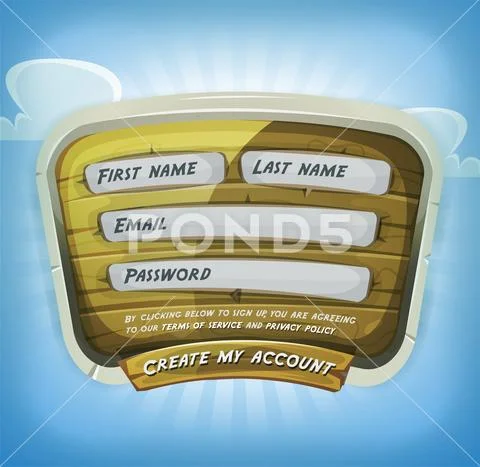 Login Form On Wood Panel For Game Ui ~ Clip Art #72304883