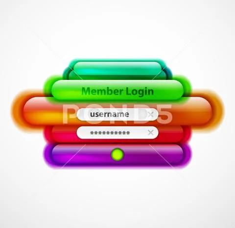 Login menu web interface template with buttons and sample text. Modern ...