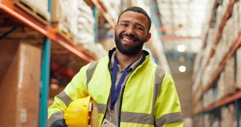 Logistics, man and face in warehouse wit... | Stock Video | Pond5