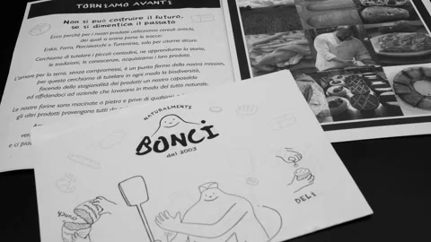 Logo and flyers of the BONCI pizzeria an... | Stock Video | Pond5