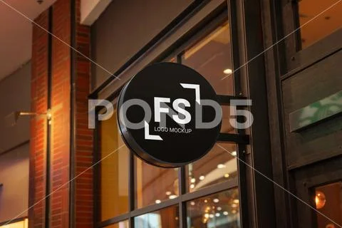 Logo mockup on round promotion sign in a shopping mall ~ PSD Template ...