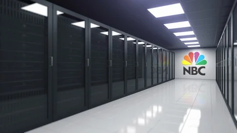 Logo of NBC on the wall of a server room... | Stock Video | Pond5