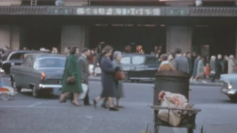 London - 1962: Traffic and pedestrians i... | Stock Video | Pond5