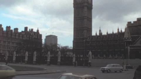 London - 1982: Cars drive in Parliament ... | Stock Video | Pond5