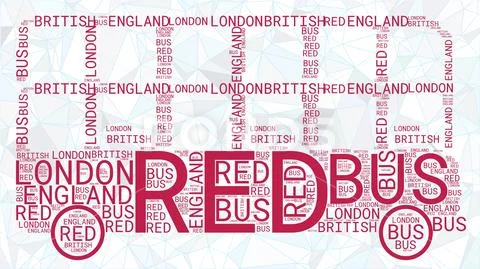 London Bus Word Cloud isolated on polygonal blue background: Graphic ...