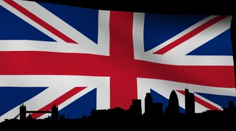 London skyline with rippling British Fla... | Stock Video | Pond5