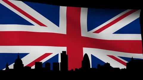 London skyline with rippling British Fla... | Stock Video | Pond5