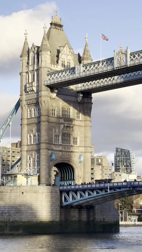 London Tower Bridge with Union Jack flag | Stock Video | Pond5