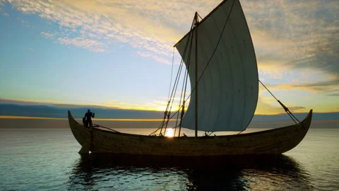 A lone Viking warrior on his Viking ship... | Stock Video | Pond5
