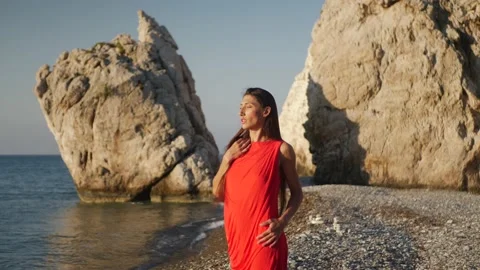 Lonely Sexy Woman in Red Dress Standing ... | Stock Video | Pond5