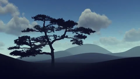 Lonely zen tree at night in fog and clou... | Stock Video | Pond5