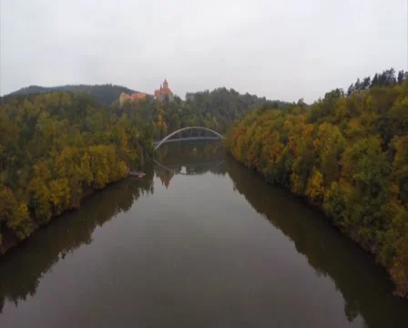 Long aerial fly to ancient medieval cast... | Stock Video | Pond5