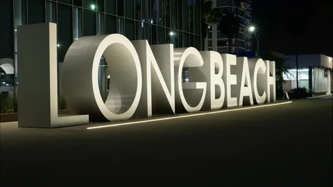 Long Beach California Sign Night Timelap... | Stock Video | Pond5