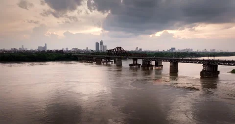 Long Bien bridge across the Red River wi... | Stock Video | Pond5