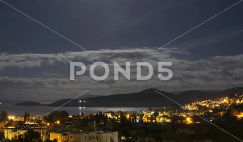Long exposure image of Turkbuku village by Aegean sea in Bodrum ...