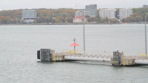 A long ledge on the port where ship dock... | Stock Video | Pond5