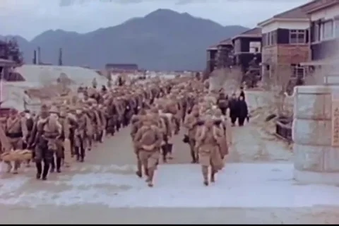 A long line of Japanese soldiers head fo... | Stock Video | Pond5