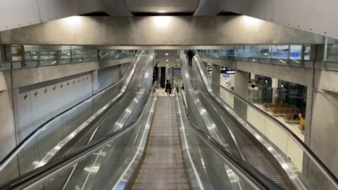 A long moving walkway travelator escalat... | Stock Video | Pond5