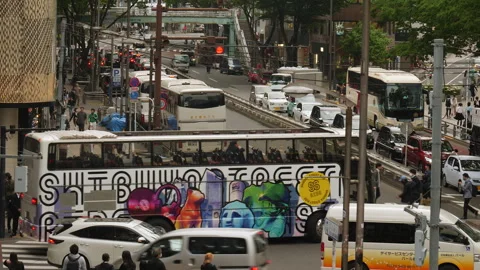 Long shot from bridge of busy intersecti... | Stock Video | Pond5