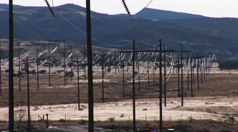 Long-shot of power lines stretching acro... | Stock Video | Pond5