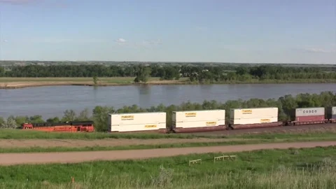 long train with shipping containers time... | Stock Video | Pond5