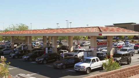 Long waiting lines at Costco gas statio... | Stock Video | Pond5