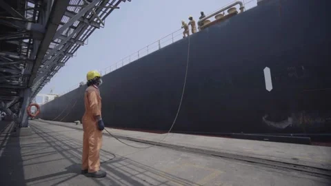 Longshoreman At Work Mooring Large Cargo... | Stock Video | Pond5