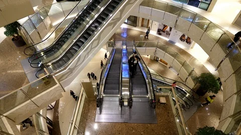 Look down to round atrium crossed with e... | Stock Video | Pond5