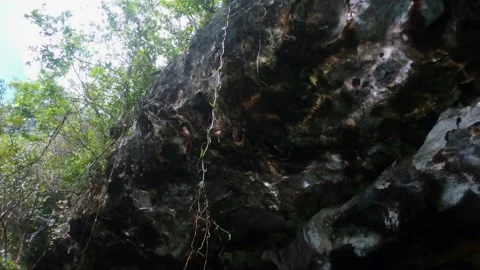 Looking up at cavernous rocks shimmering... | Stock Video | Pond5