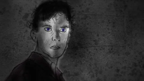 Looking close up face animation dark hor... | Stock Video | Pond5