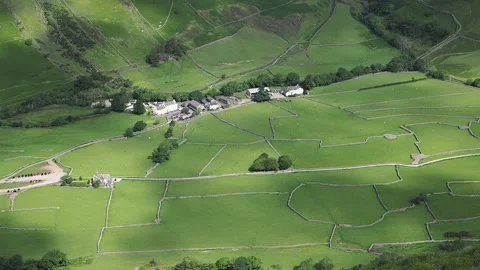 Looking down onto field patterns with dr... | Stock Video | Pond5