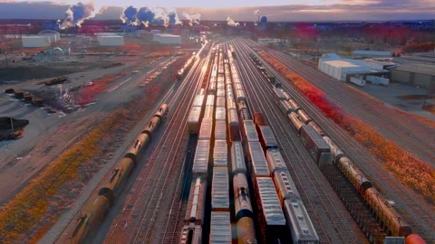 Looking down on railroad rail yard, many... | Stock Video | Pond5