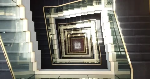 Looking Down Square Glass and Metal Stai... | Stock Video | Pond5