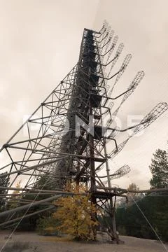 Looking up at the steel cages of the DUGA radar array in Chernobyl ...