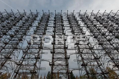 Looking up at the steel cages of the DUGA radar array in Chernobyl ...