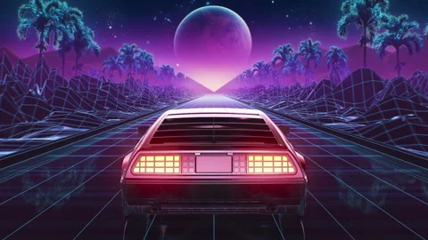 Loop Car and background neon retro wave ... | Stock Video | Pond5