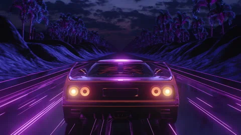 Loop Car and background neon retro wave ... | Stock Video | Pond5