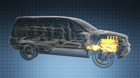 loop car rotate. visible engine and gear... | Stock Video | Pond5