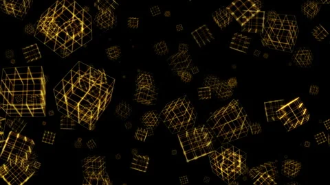 Loop gold mesh cube falling on black abs... | Stock Video | Pond5