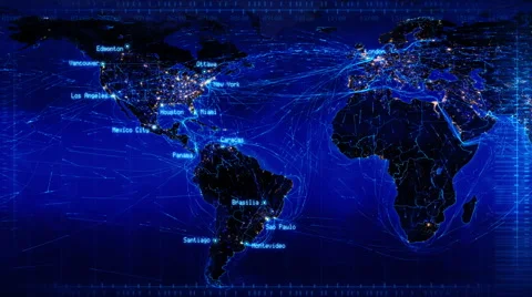Loopable world map with major cities nam... | Stock Video | Pond5