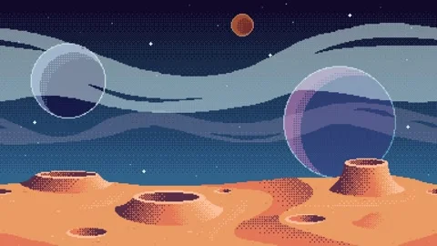 Looping animation of pixel art planet su... | Stock Video | Pond5