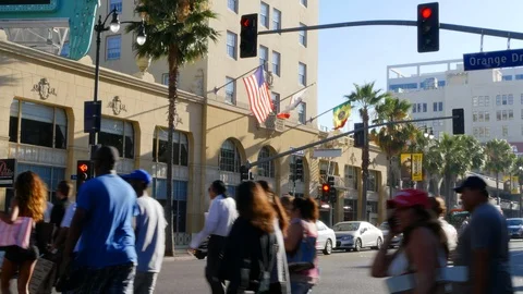 Los Angeles people cross a street in Hol... | Stock Video | Pond5