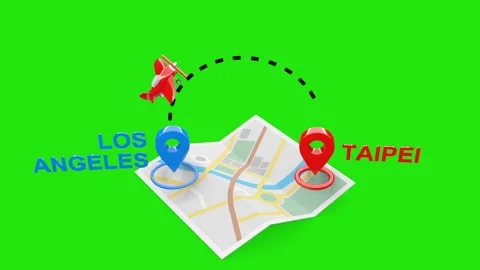 Los Angeles to Taipei 3D Flight Animatio... | Stock Video | Pond5