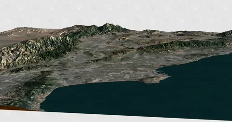 Los Angeles west to east map with 3d rel... | Stock Video | Pond5