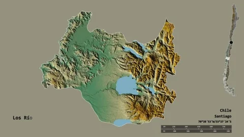 Los Ríos location. Chile. Relief map | Stock Video | Pond5