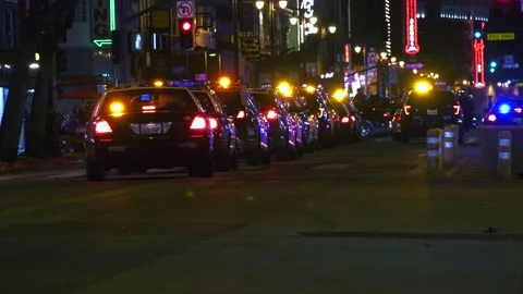 Lot of Police cars parked on the illumin... | Stock Video | Pond5
