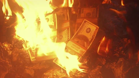 Lots Of Money Burning In Fire - Losses, ... | Stock Video | Pond5